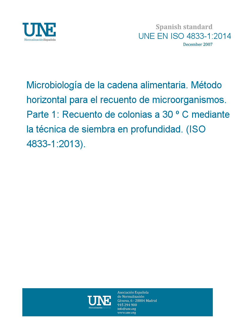 UNE EN ISO 4833 1 2014 Microbiology Of The Food Chain Horizontal