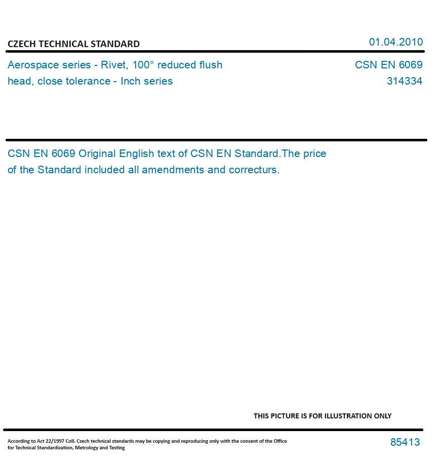 CSN EN 6069 - Aerospace series - Rivet, 100° reduced flush head, close ...