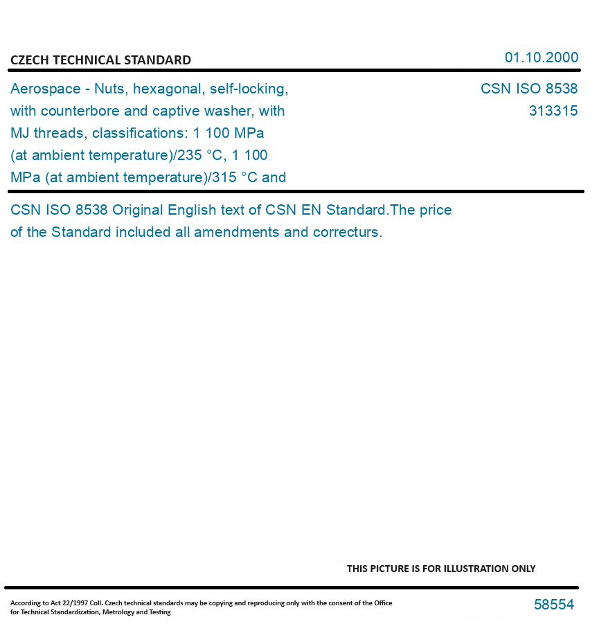 CSN ISO 8538 - Aerospace - Nuts, hexagonal, self-locking, with counterbore and captive washer ...