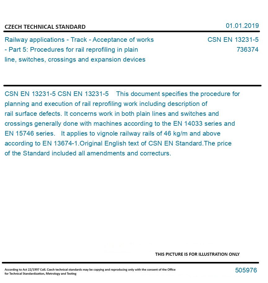 CSN EN 13231-5 - Railway applications - Track - Acceptance of works ...
