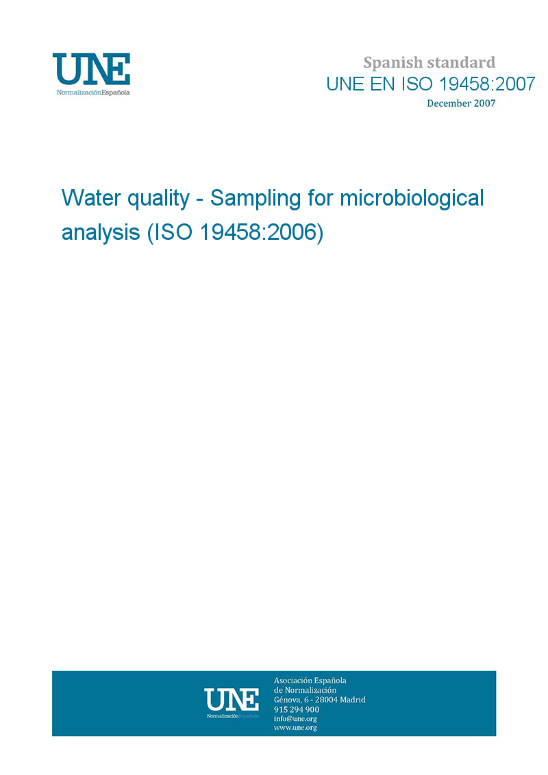 UNE EN ISO 19458 2007 Water Quality Sampling For Microbiological UNE EN ISO 19458 2007 Water Quality Sampling For Microbiological
