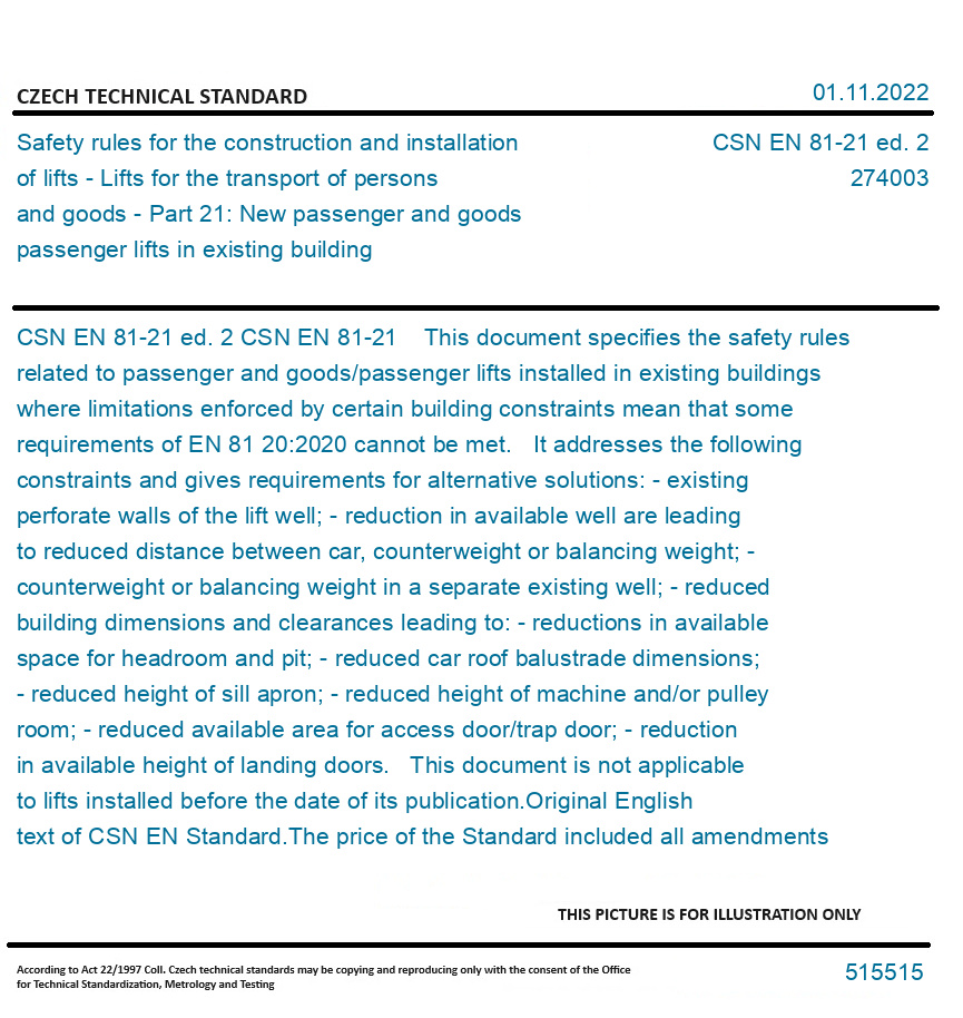 CSN EN 81-21 ed. 2 - Safety rules for the construction and installation ...