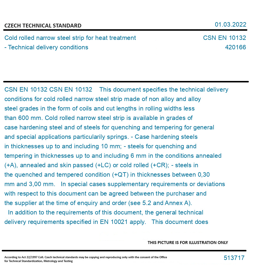 CSN EN 10132 - Cold rolled narrow steel strip for heat treatment ...