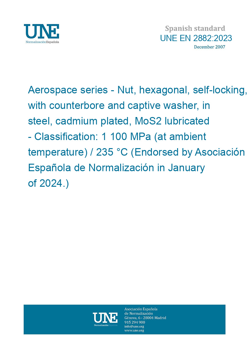 UNE EN 2882:2023 Aerospace series - Nut, hexagonal, self-locking, with ...